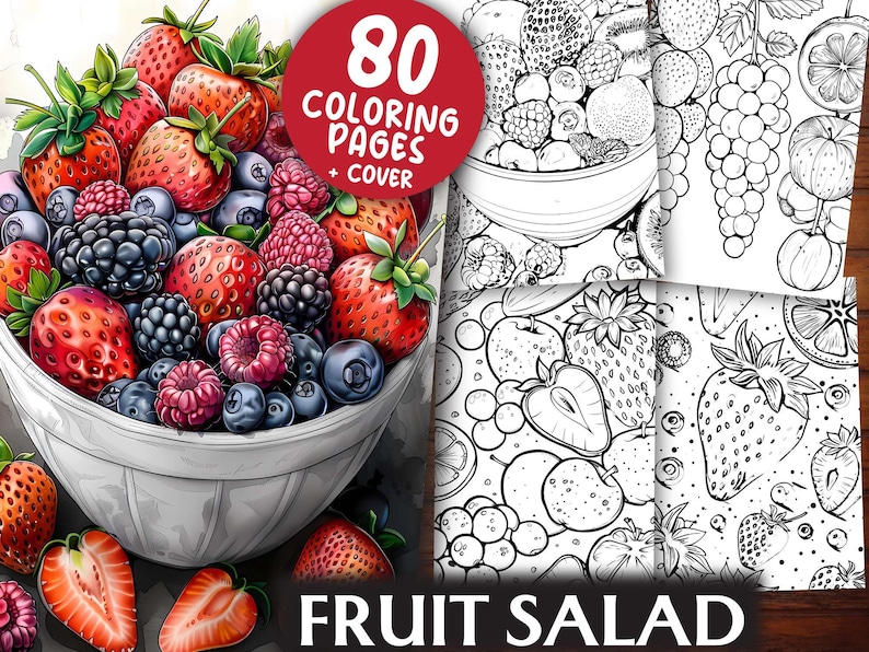 Fruit Salad Coloring Pages - 80 Grayscale & Light Printable Pdfs - Food ...
