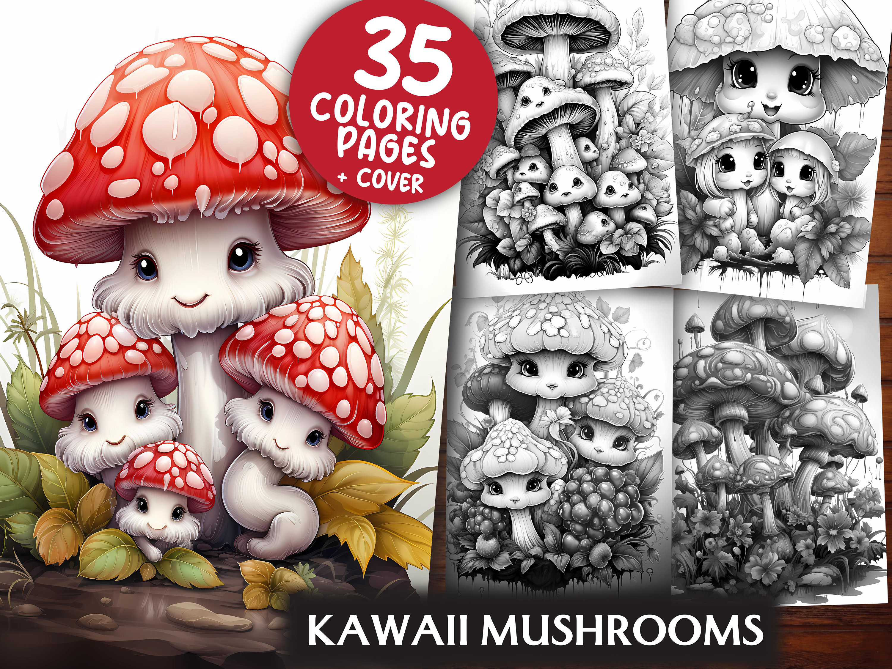 Kawaii Mushroom Coloring Pages for Adults and Kids 35 Mushroom ...