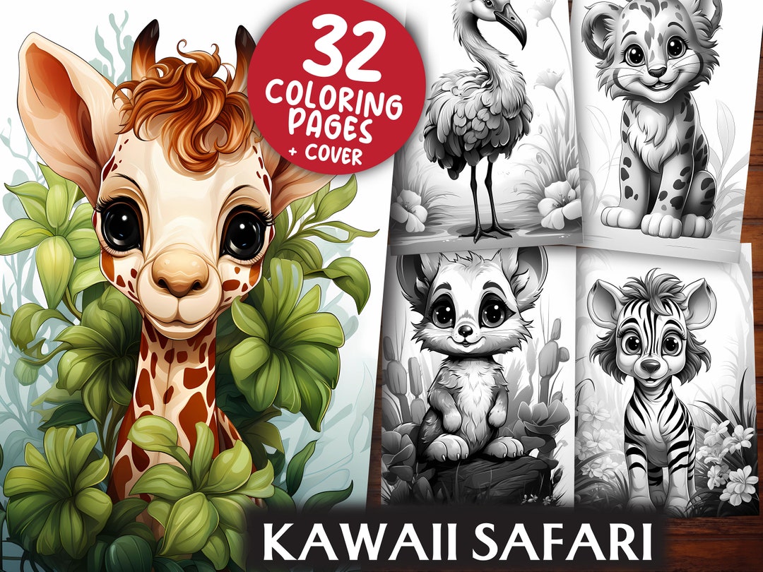 Kawaii Safari Coloring Pages for Adults and Kids - 32 Safari Animals ...