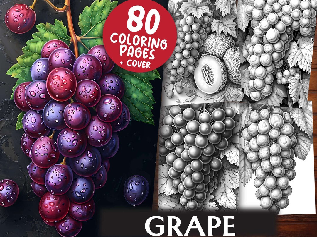 Grape Coloring Pages - 80 Grayscale & Light Printable Pdfs - Food ...