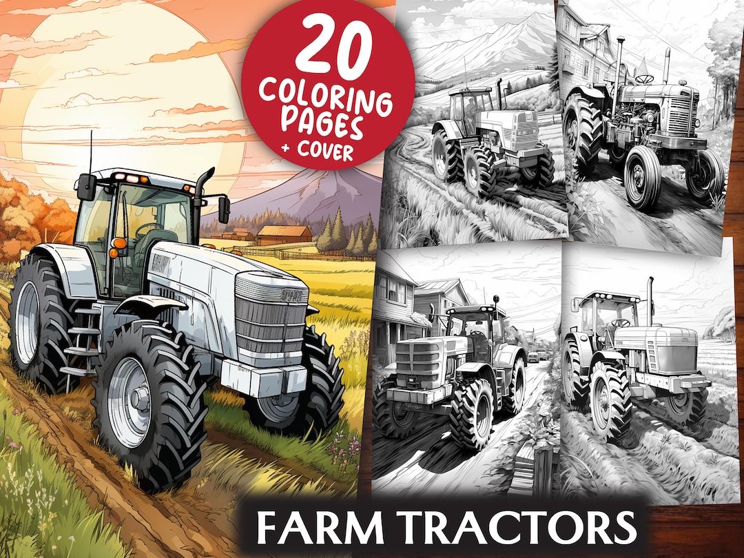 Farm Tractors Coloring Pages for Adults and for Kids 20 Grayscale ...