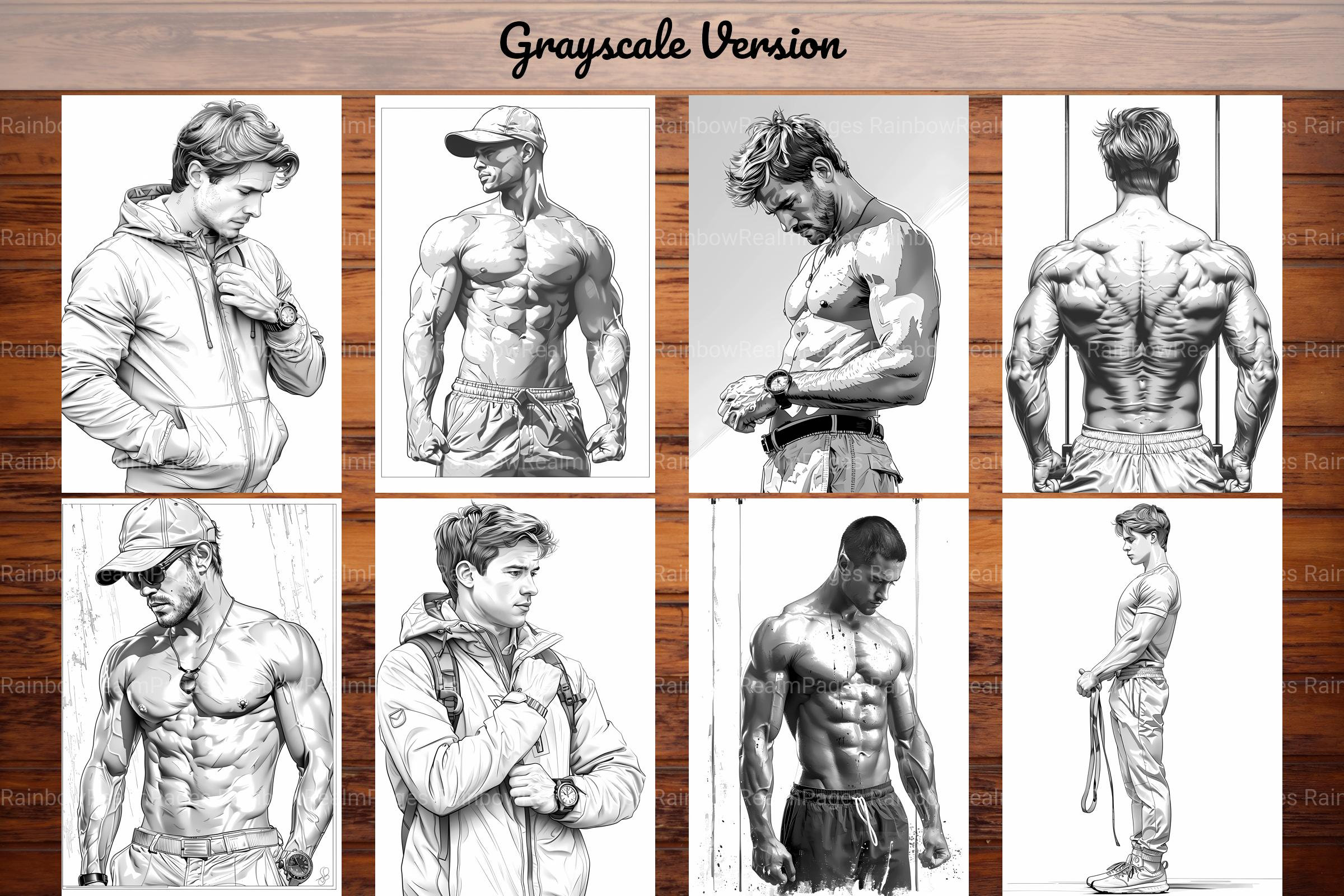 Bodybuilder Coloring Pages for Adults and for Kids 51 Grayscale & Light ...