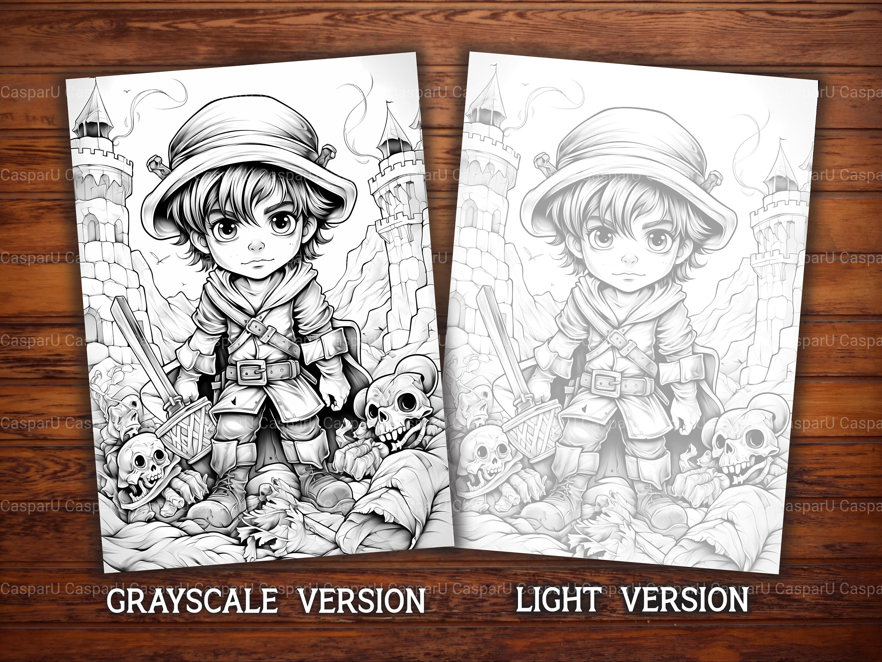 Pirate Kids Coloring Pages for Adults and for Kids 32 Grayscale & Light ...