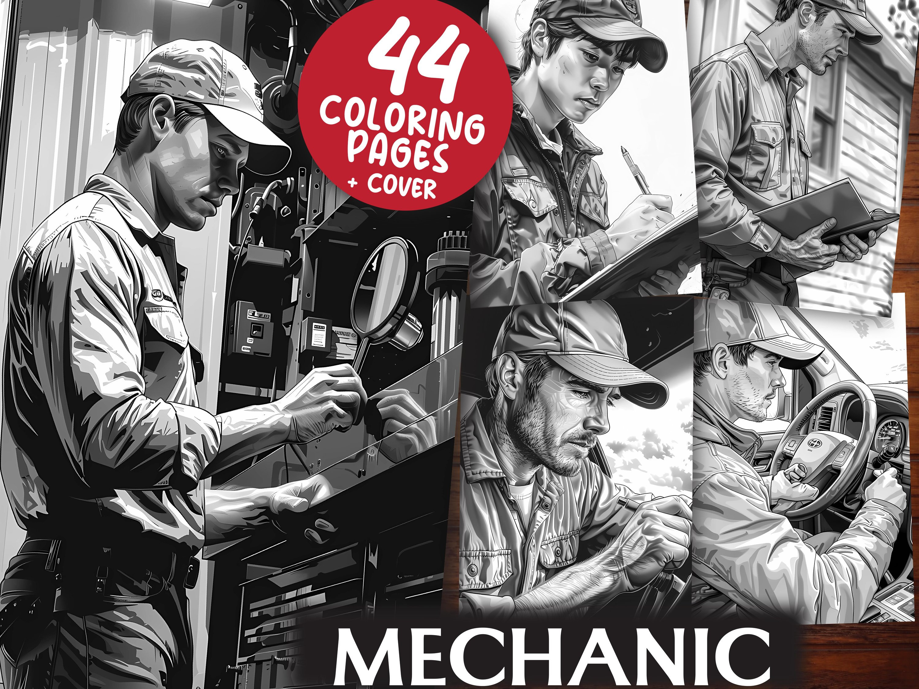 Mechanic Coloring Pages for Adults and for Kids - 44 Grayscale & Light ...