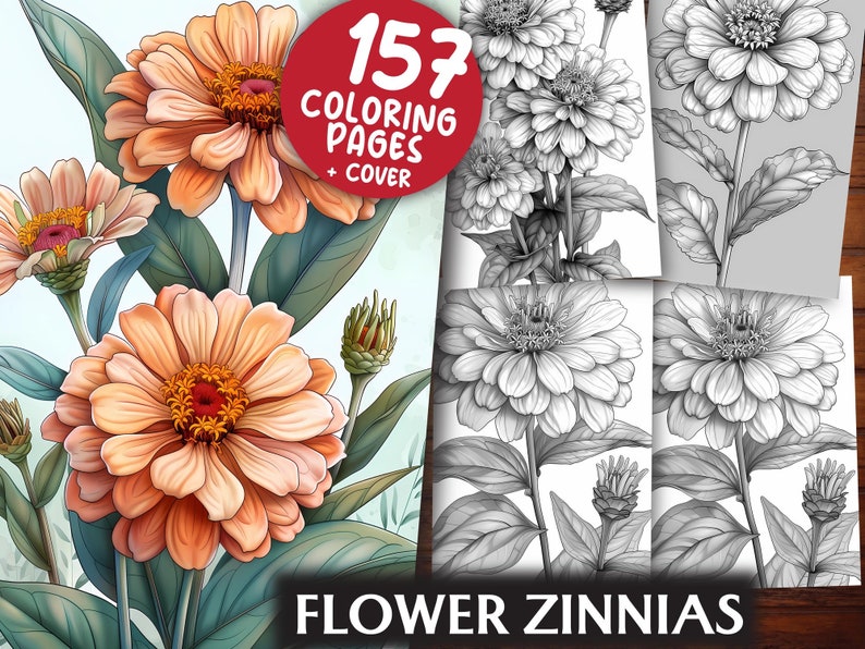 Flower Zinnias Coloring Pages - 157 Grayscale & Light Printable Pdfs ...