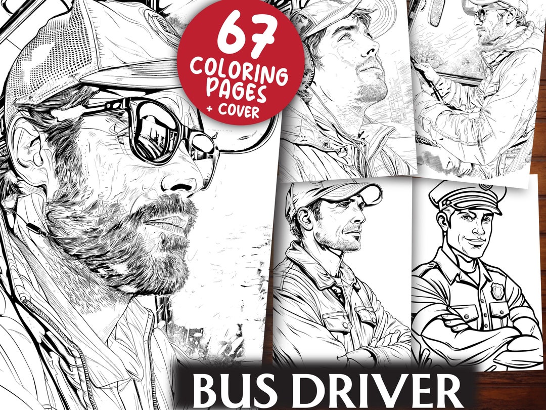 Bus Driver Coloring Pages for Adults and for Kids 67 Grayscale & Light ...