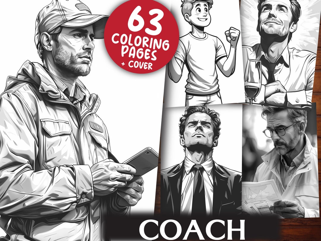 Coach Coloring Pages for Adults and for Kids - 63 Grayscale & Light ...