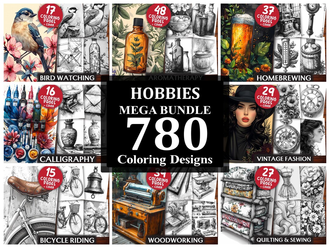 MEGA BUNDLE - Hobbies Coloring Pages for Adults and for Kids - 780 ...