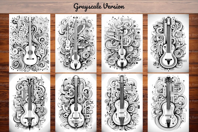 Music Mandala Coloring Pages for Adults and for Kids 50 Grayscale ...