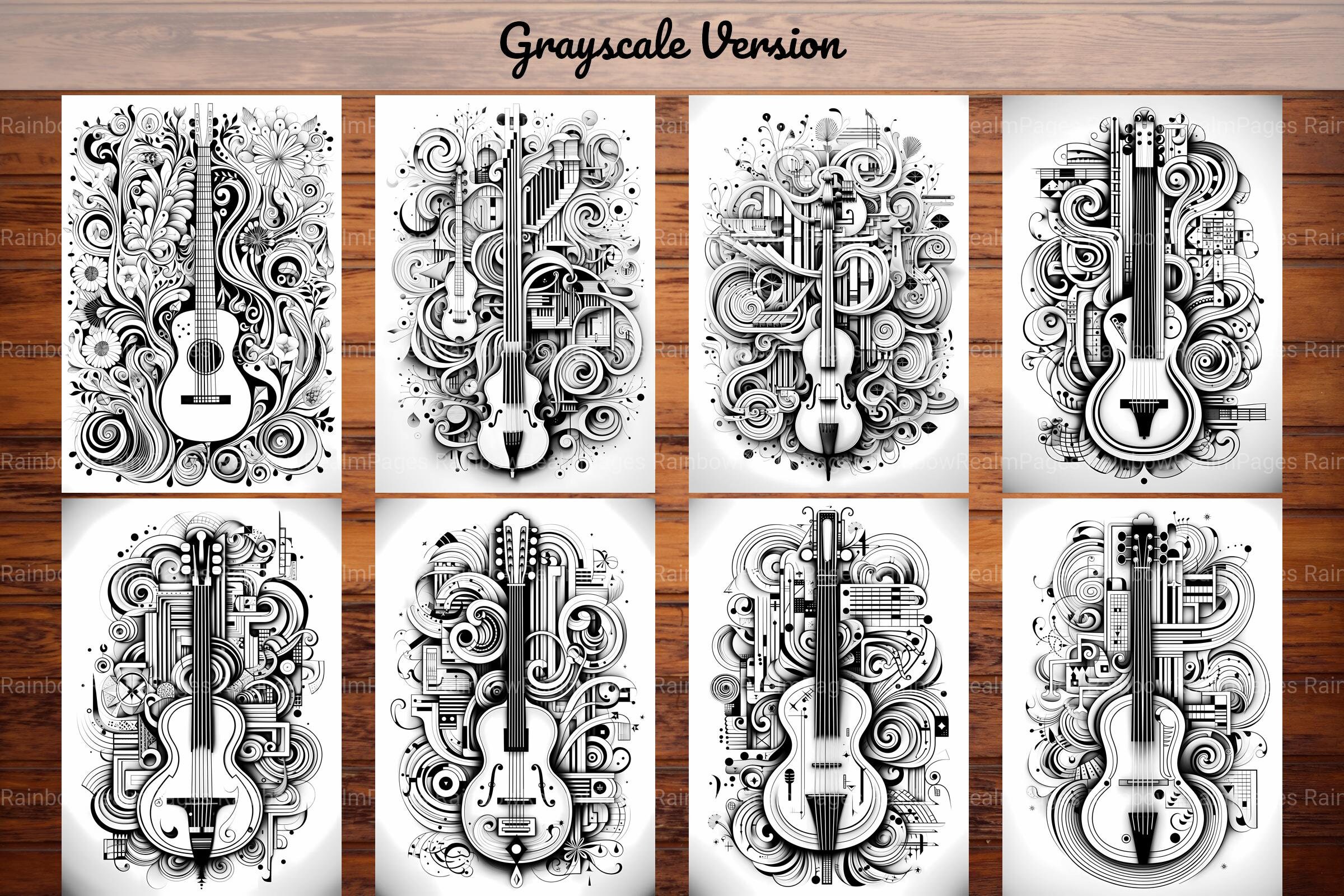 Music Mandala Coloring Pages for Adults and for Kids 50 Grayscale ...