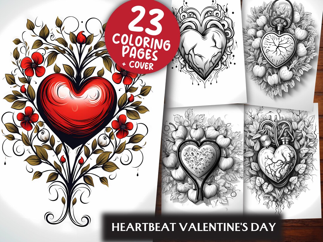 Heartbeat Valentine's Day Coloring Pages for Adults and Kids 23 Love ...
