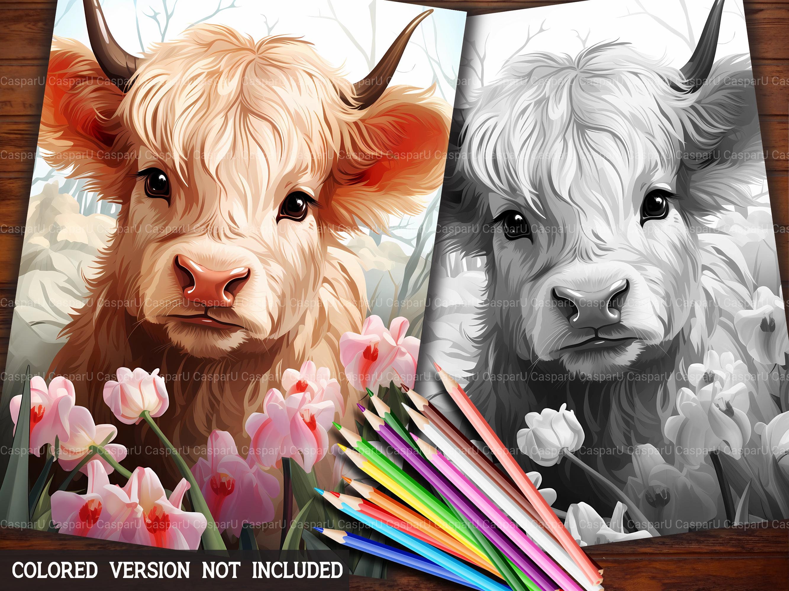 Highland Cow Spring Coloring Pages for Adults and Kids 61 Spring ...