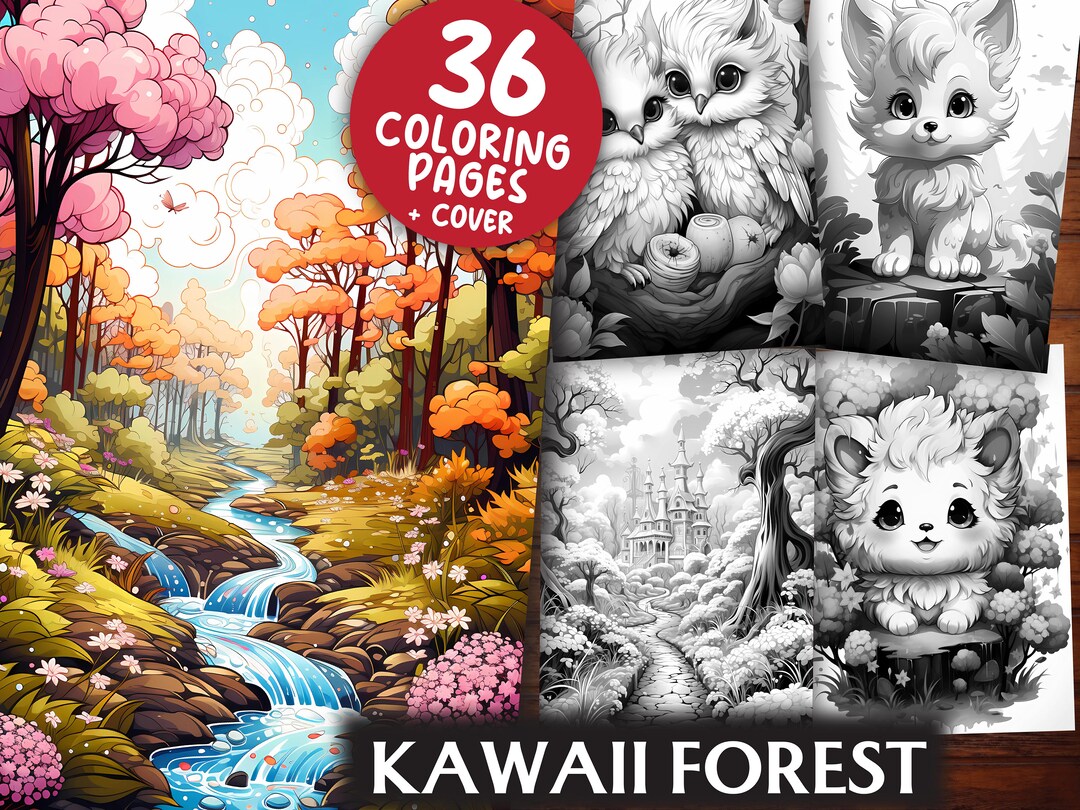 Kawaii Forest Coloring Pages for Adults and Kids - 36 Woodland Animal ...