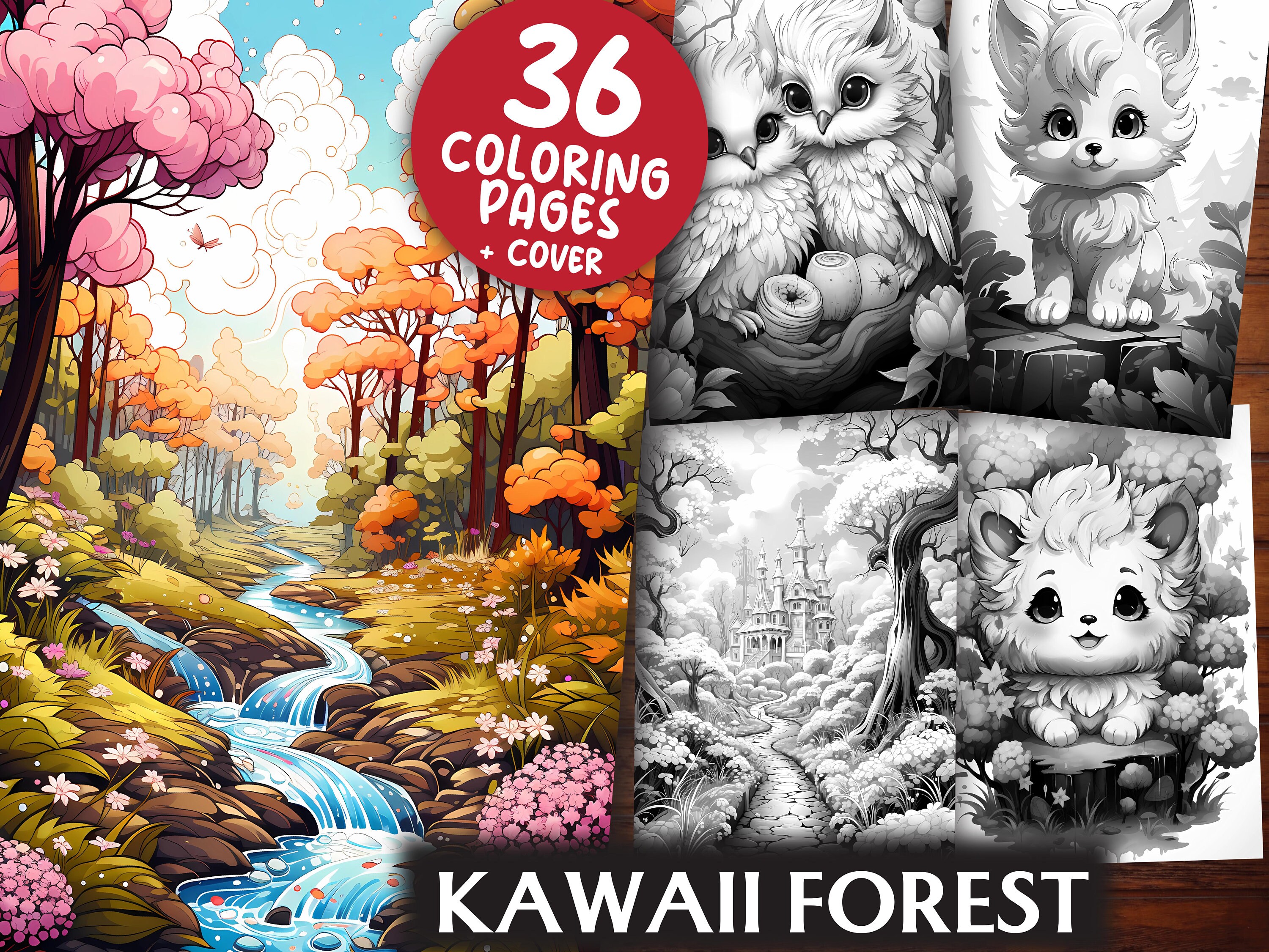Kawaii Forest Coloring Pages for Adults and Kids - 36 Woodland Animal ...