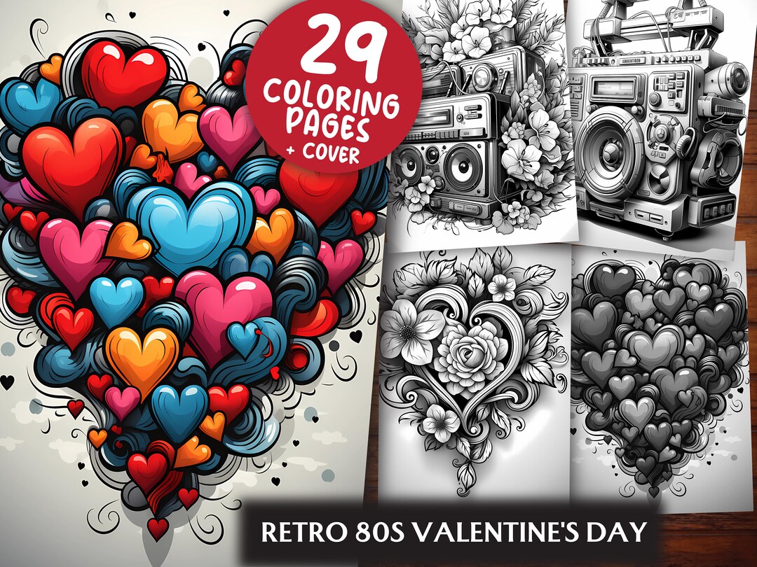 80s Valentine's Day Coloring Pages for Adults and Kids 29 Retro ...