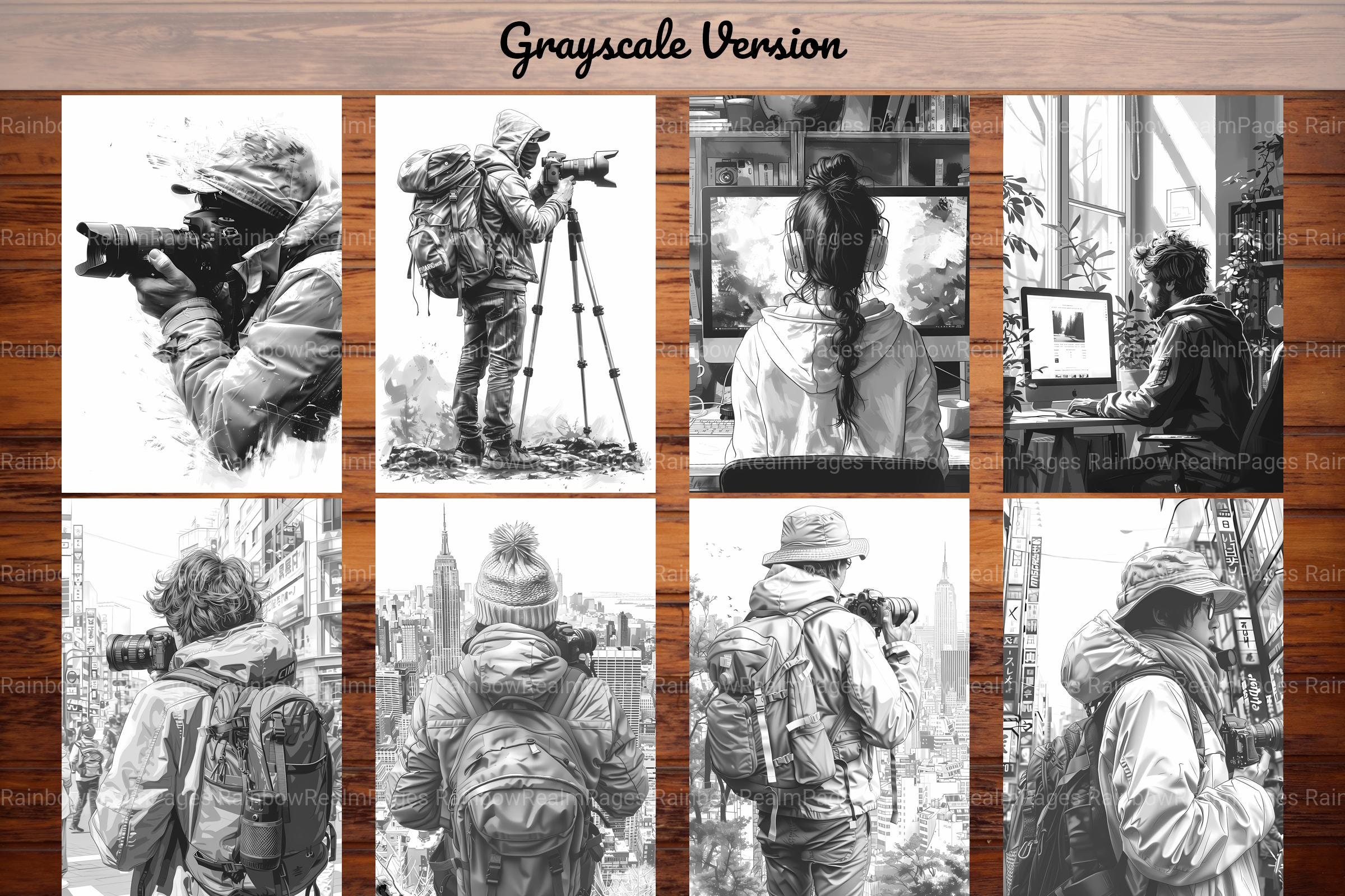 Photographer Coloring Pages for Adults and for Kids - 45 Grayscale ...