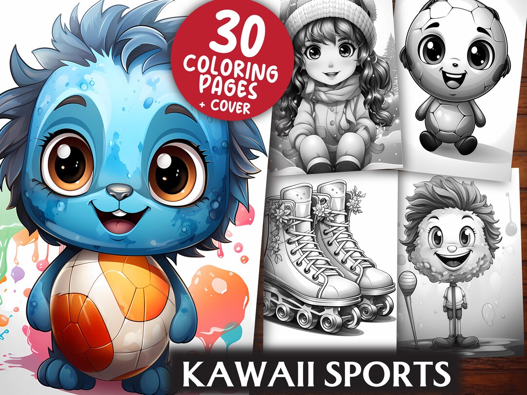 Kawaii Sports Coloring Pages for Adults and for Kids 30 Activity ...