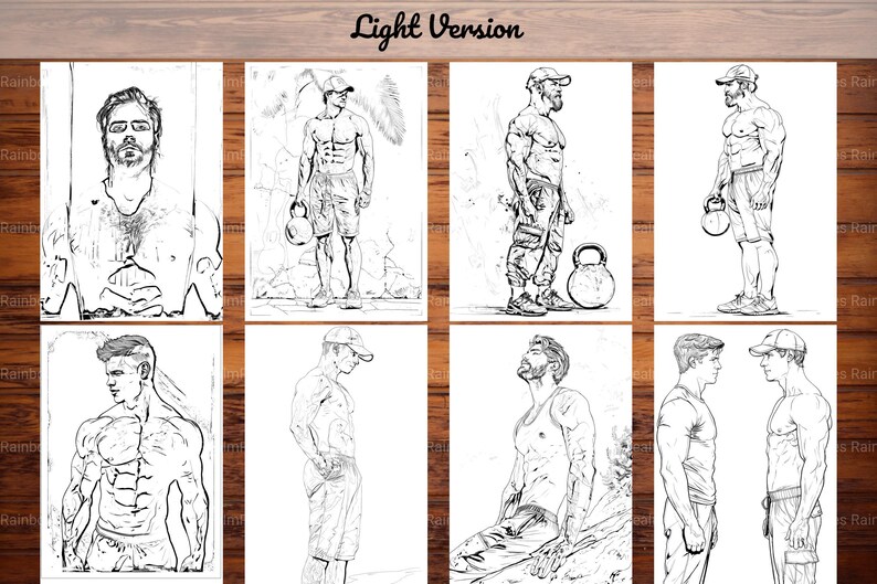 Bodybuilder Coloring Pages for Adults and for Kids 51 Grayscale & Light ...