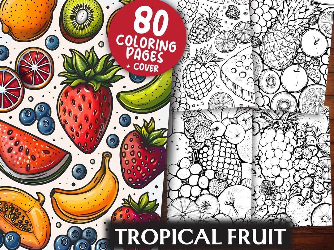 Tropical Fruit Coloring Pages - 80 Grayscale & Light Printable Pdfs ...