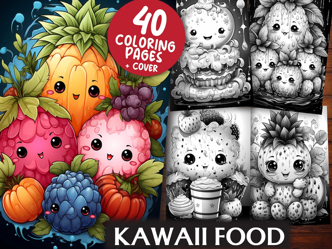 Kawaii Food Coloring Pages for Adults and for Kids - 40 Cute Food ...