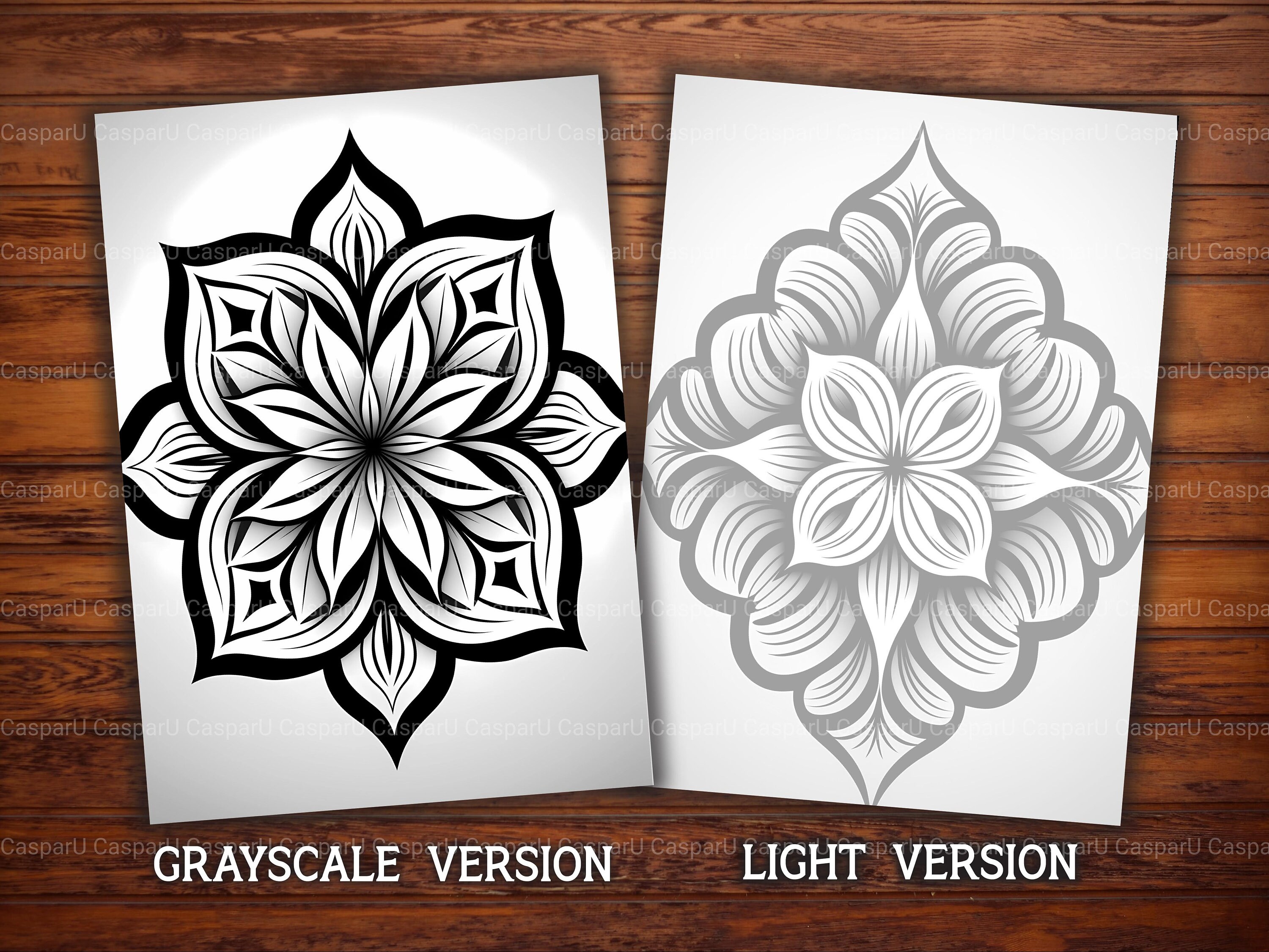 Geometric Mandala Coloring Pages for Adults and for Kids 100 Grayscale ...