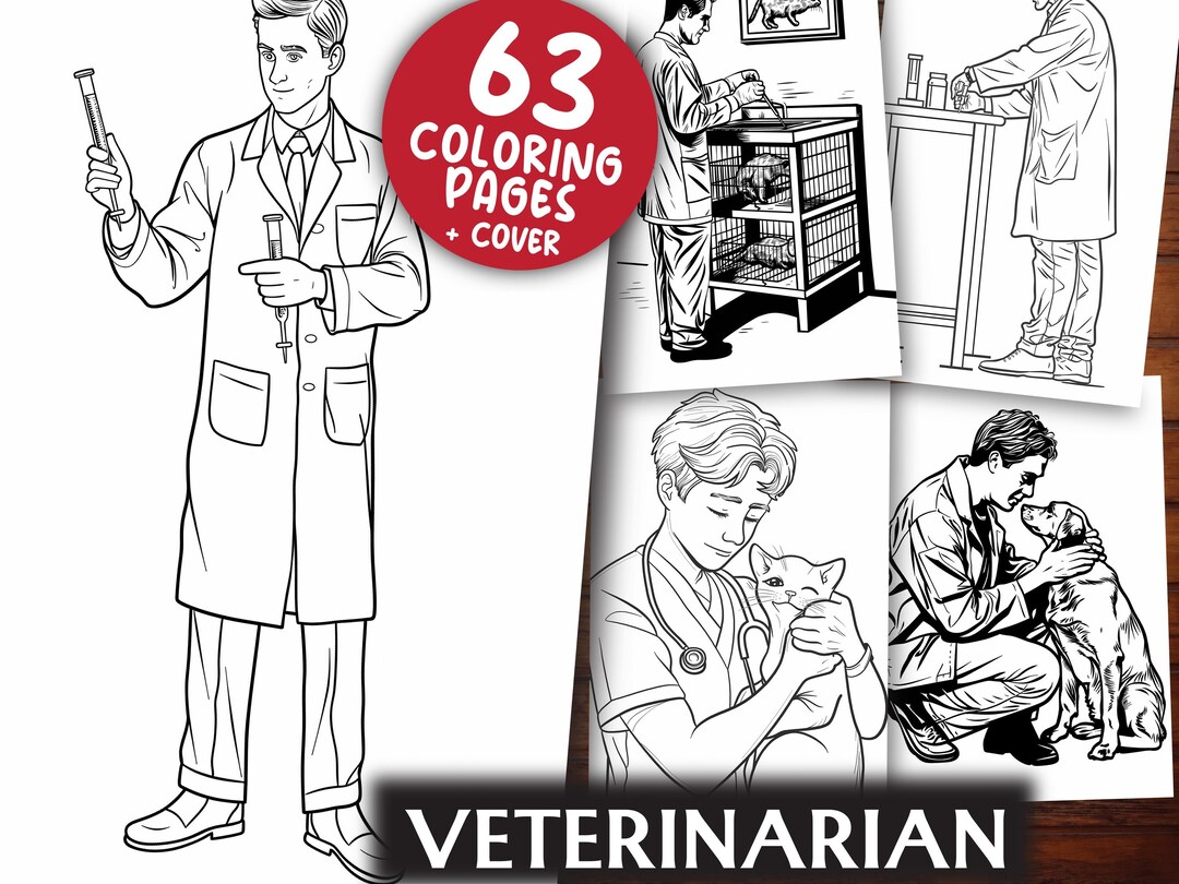 Veterinarian Coloring Pages for Adults and for Kids - 63 Grayscale ...