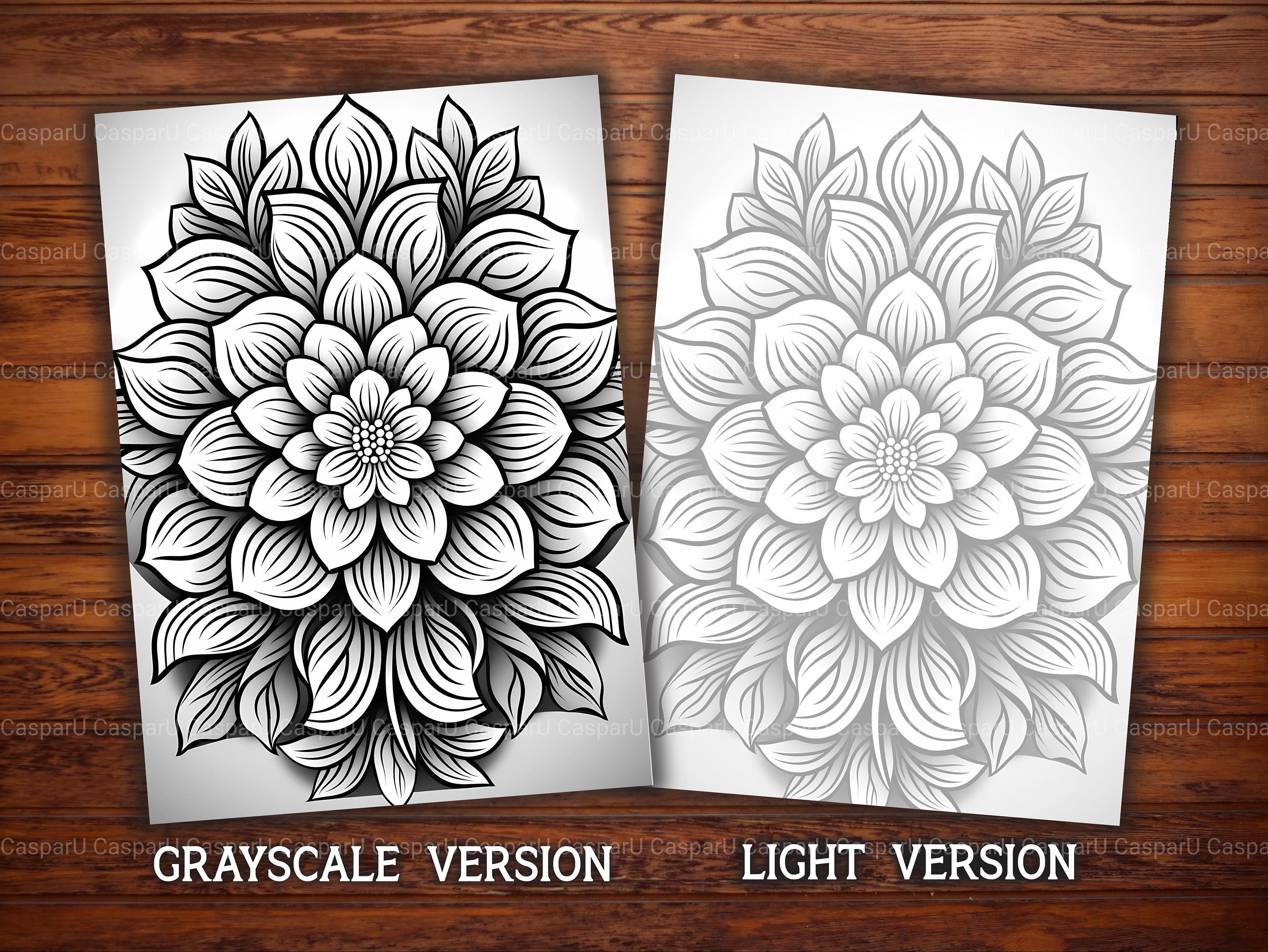 Nature Mandala Coloring Pages for Adults and for Kids 55 Grayscale ...