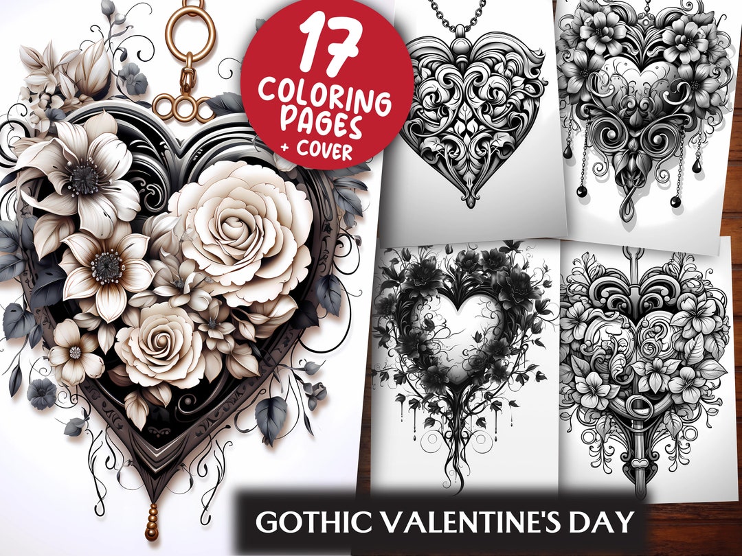 Gothic Valentine's Day Coloring Pages for Adults and Kids 17 Love ...
