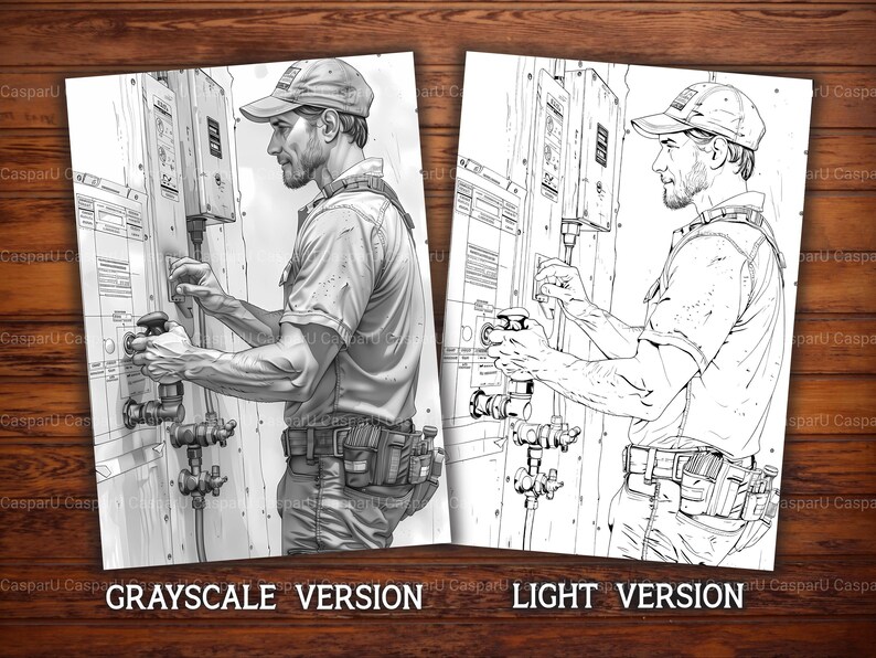 Plumber Coloring Pages for Adults and for Kids 66 Grayscale & Light ...