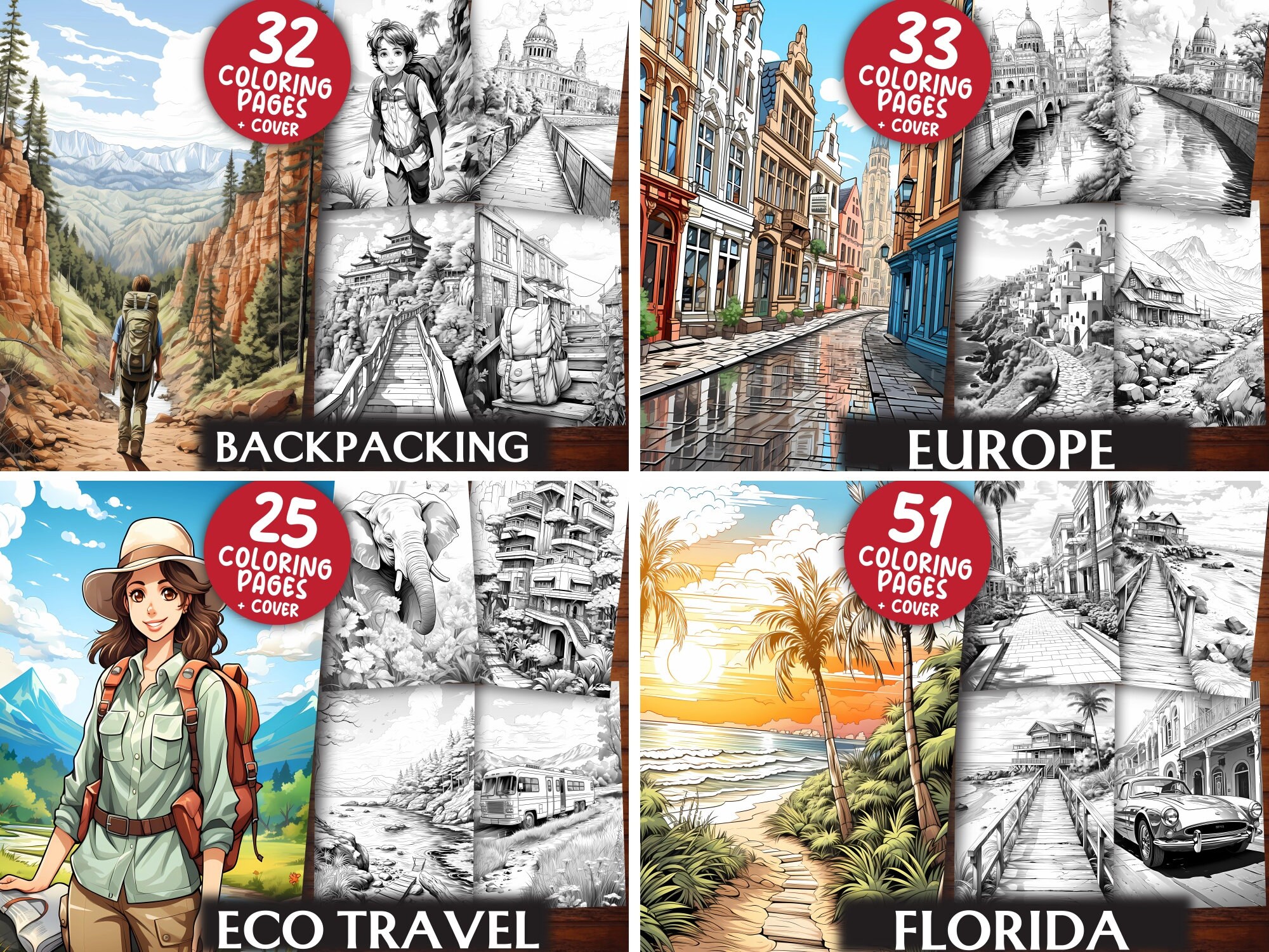 MEGA BUNDLE World Travel Coloring Pages for Adults and Kids 1500 ...