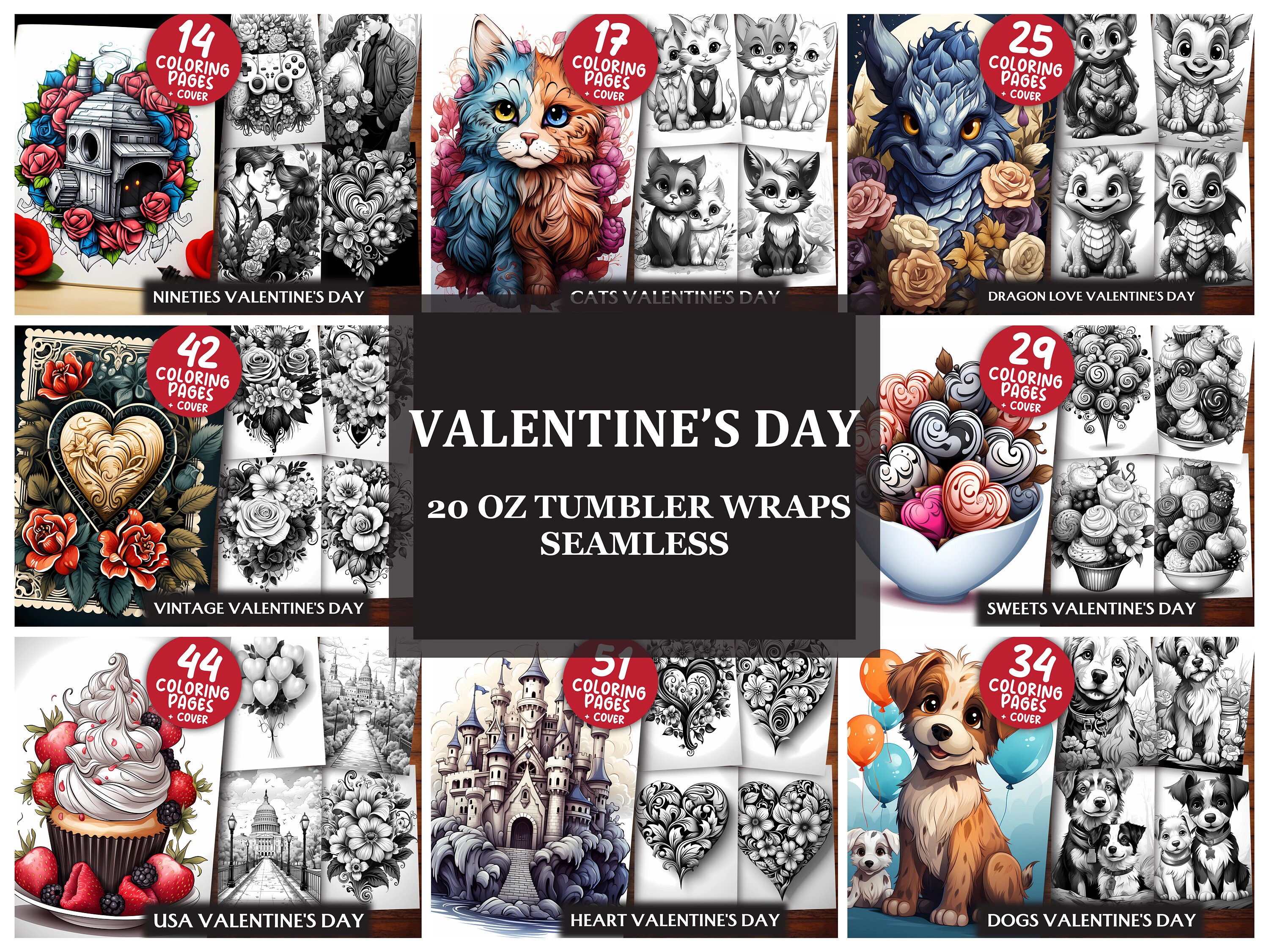MEGA BUNDLE Valentine's Day Coloring Pages for Adults and Kids 2300 ...