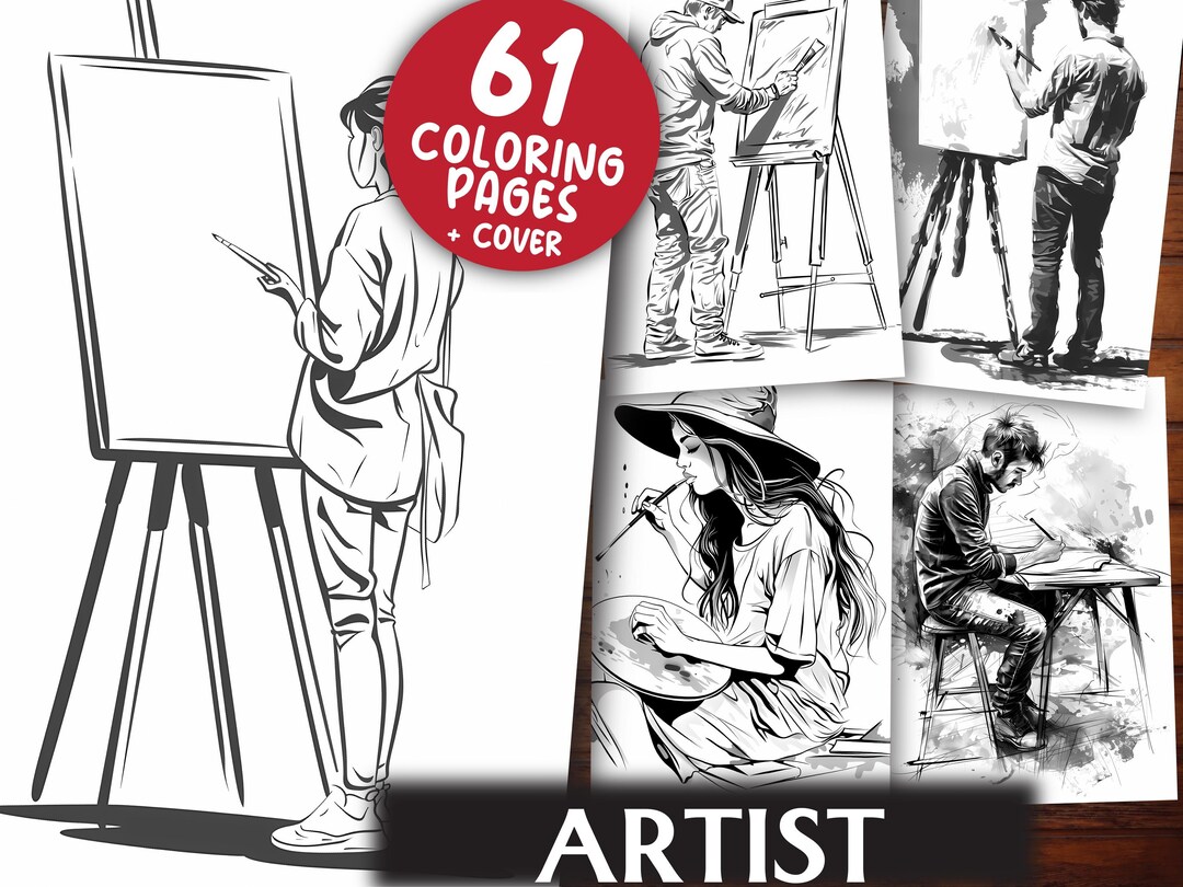 Artist Coloring Pages for Adults and for Kids - 61 Grayscale & Light ...