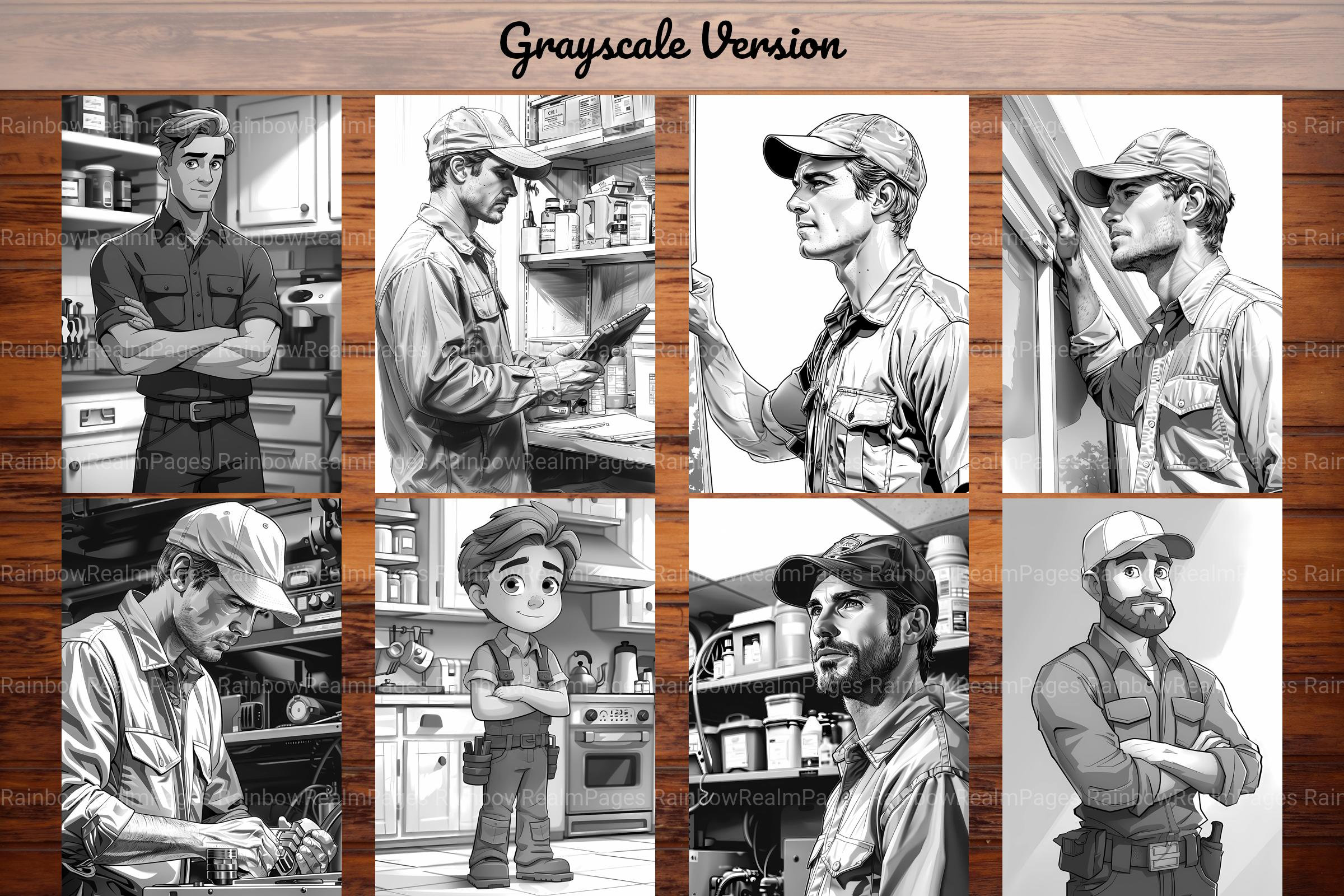 Mechanic Coloring Pages for Adults and for Kids - 44 Grayscale & Light ...
