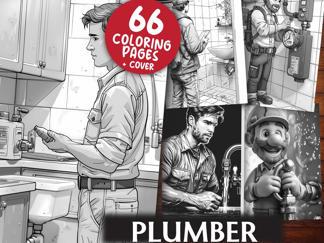 Plumber Coloring Pages for Adults and for Kids - 66 Grayscale & Light ...