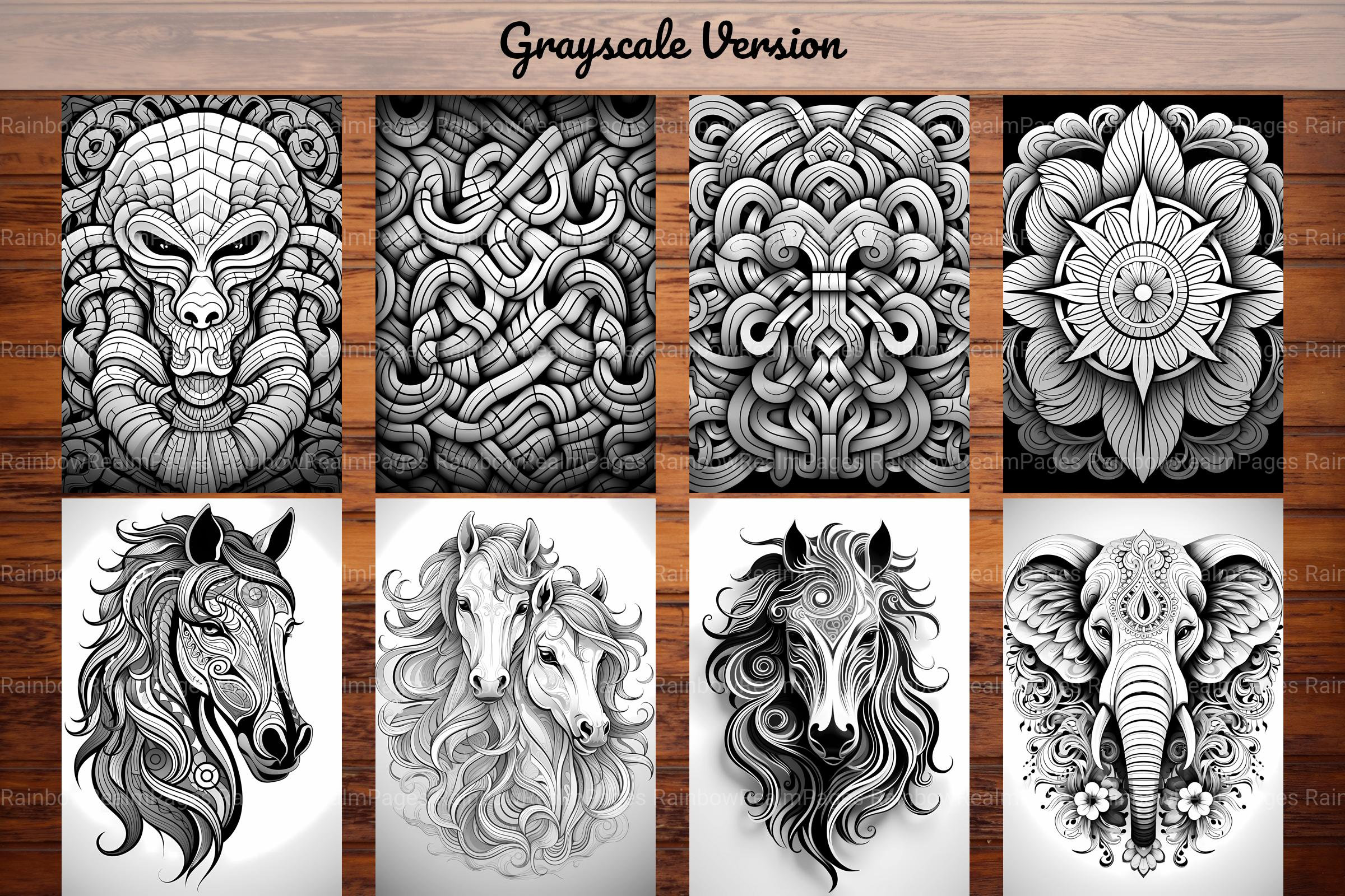 Animal Mandala Coloring Pages for Adults and for Kids - 75 Grayscale ...