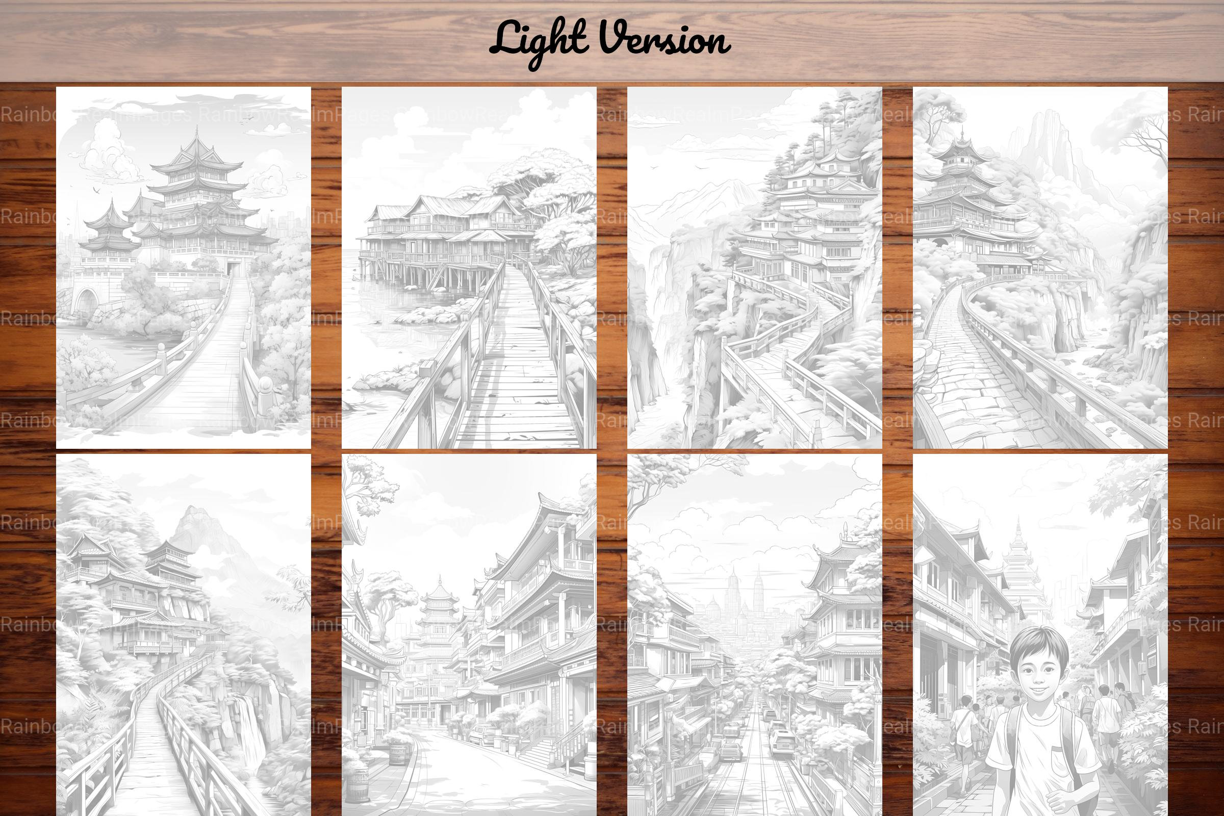 Asia Travel Coloring Pages for Adults and Kids 108 Geography Grayscale ...