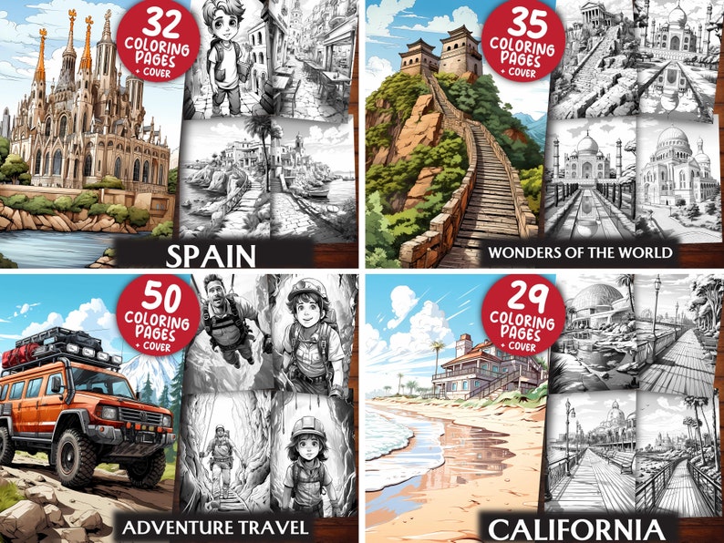 MEGA BUNDLE World Travel Coloring Pages for Adults and Kids 1500 ...