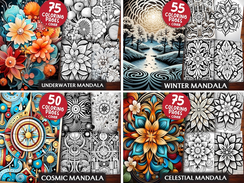 MEGA BUNDLE Mandala Coloring Pages for Adults and for Kids 1250 ...