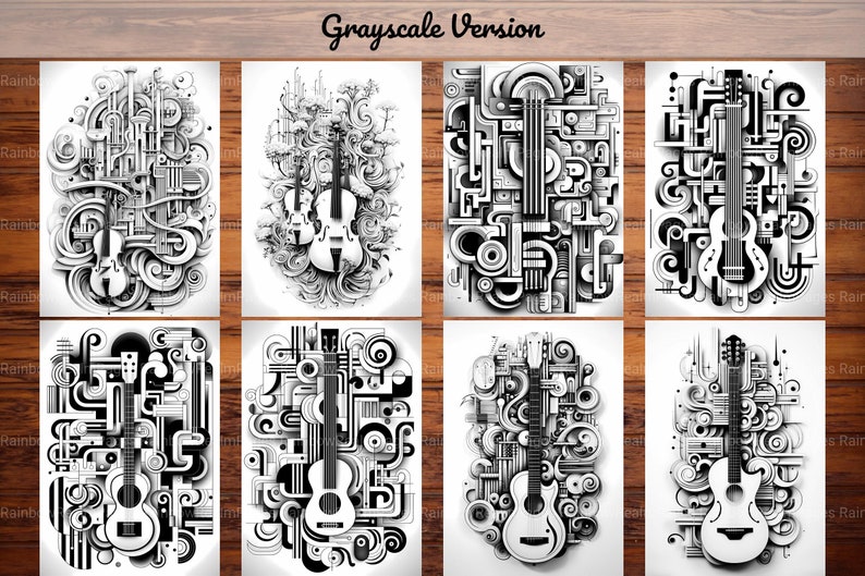 Music Mandala Coloring Pages for Adults and for Kids 50 Grayscale ...