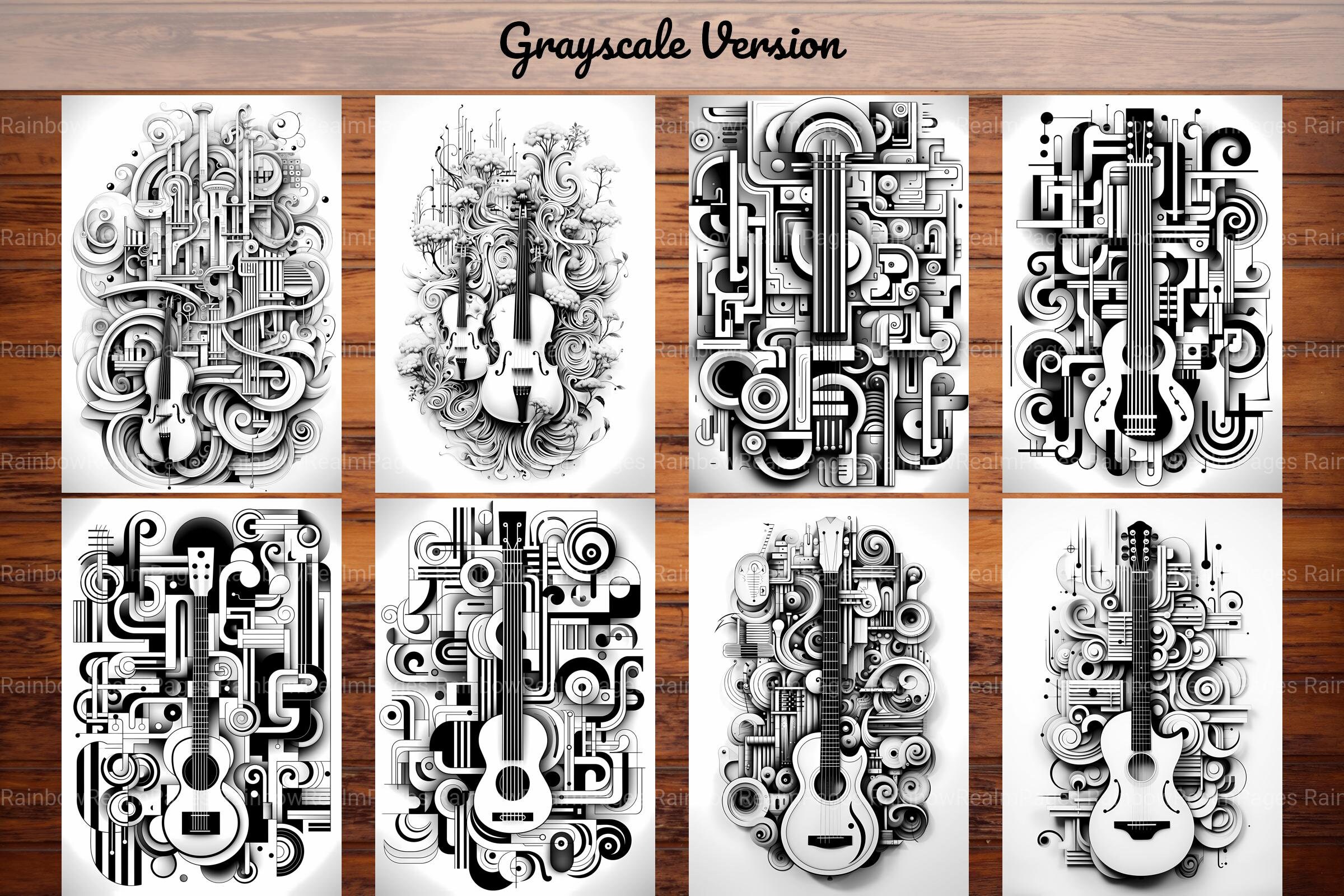 Music Mandala Coloring Pages for Adults and for Kids 50 Grayscale ...