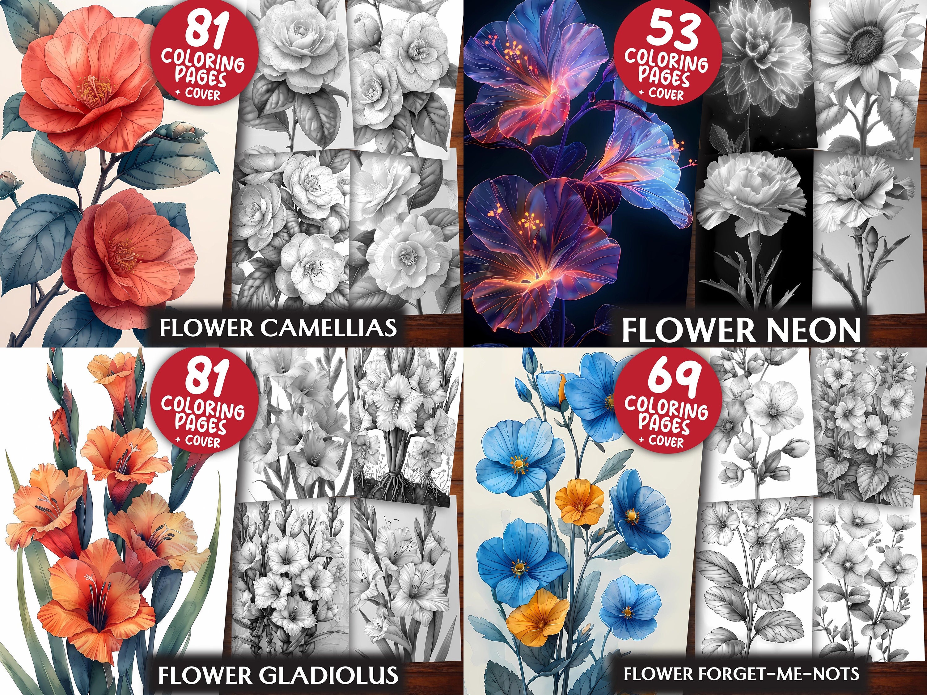 MEGA BUNDLE Flower Coloring Pages for Adults and for Kids 3000 Floral ...