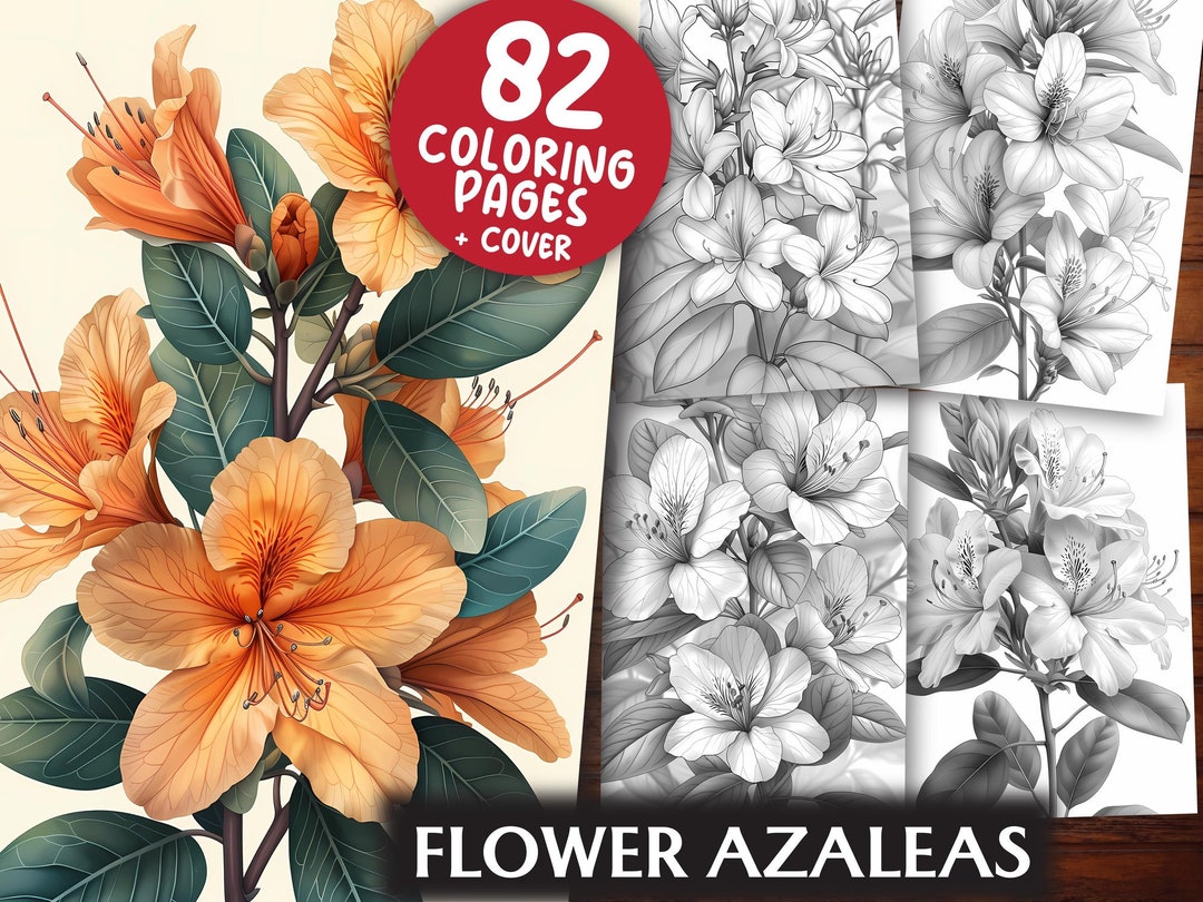 Flower Azaleas Coloring Pages - 82 Grayscale & Light Printable Pdfs ...