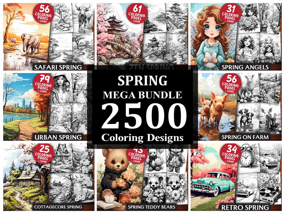 MEGA BUNDLE - Spring Coloring Pages for Adults and Kids - 2500 Spring ...