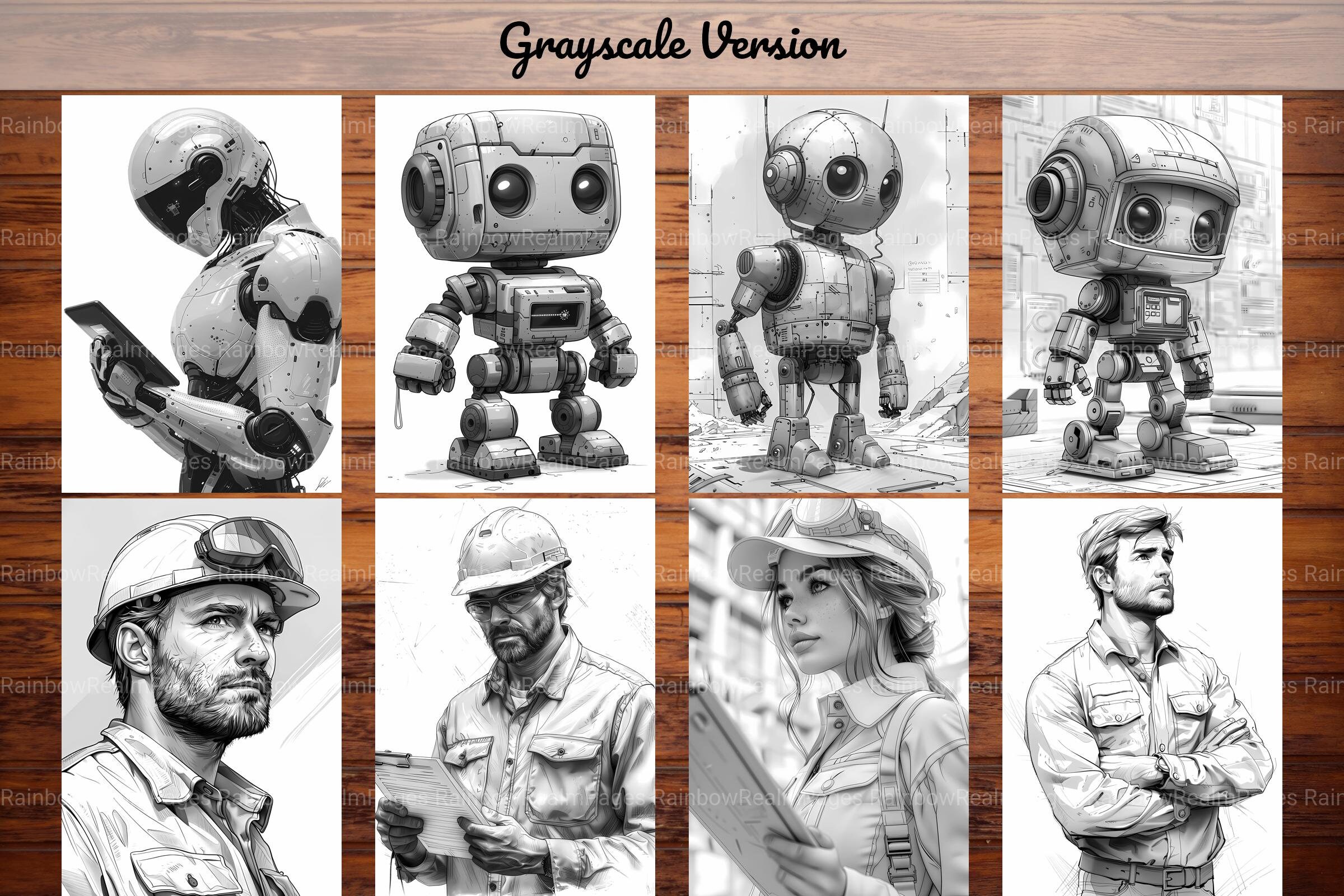 Engineer Coloring Pages for Adults and for Kids - 59 Grayscale & Light ...