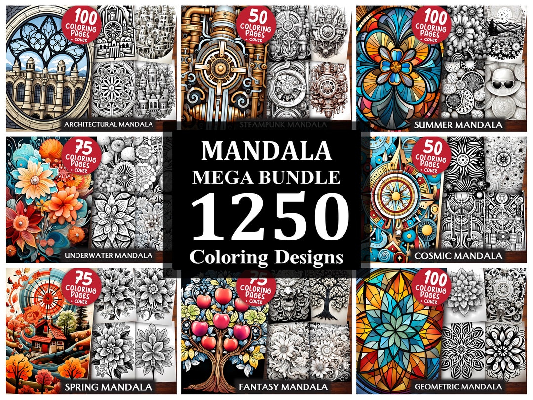 MEGA BUNDLE - Mandala Coloring Pages for Adults and for Kids - 1250 ...
