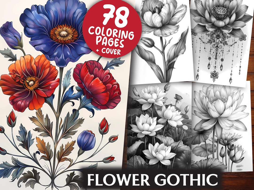 Flower Gothic Coloring Pages - 78 Grayscale & Light Printable Pdfs ...
