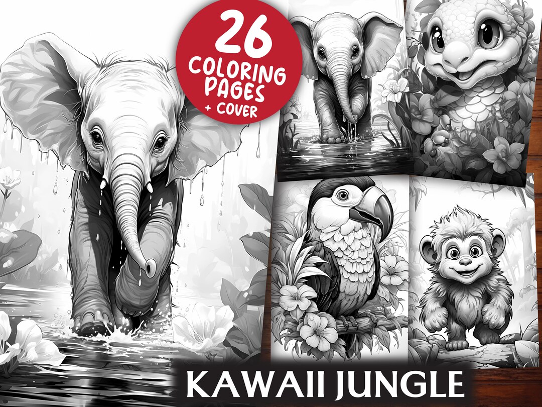 Kawaii Jungle Coloring Pages for Adults and Kids - 26 Jungle Animal ...
