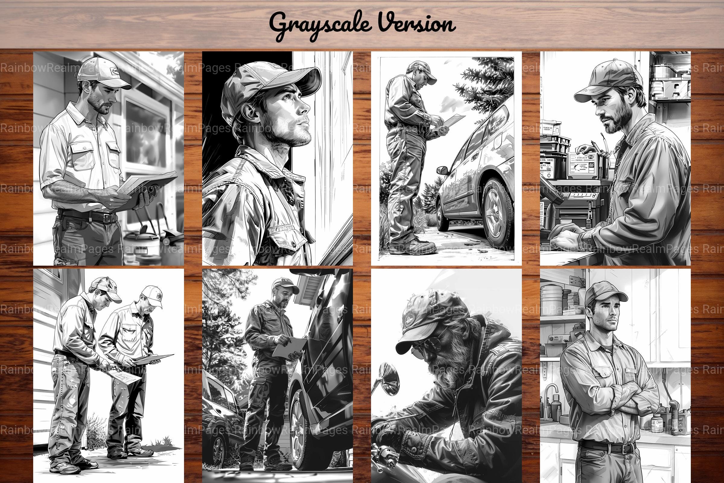 Mechanic Coloring Pages for Adults and for Kids - 44 Grayscale & Light ...