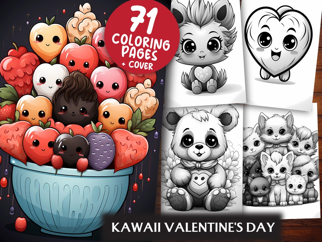 Kawaii Valentine's Day Coloring Pages for Adults and Kids 71 Love ...