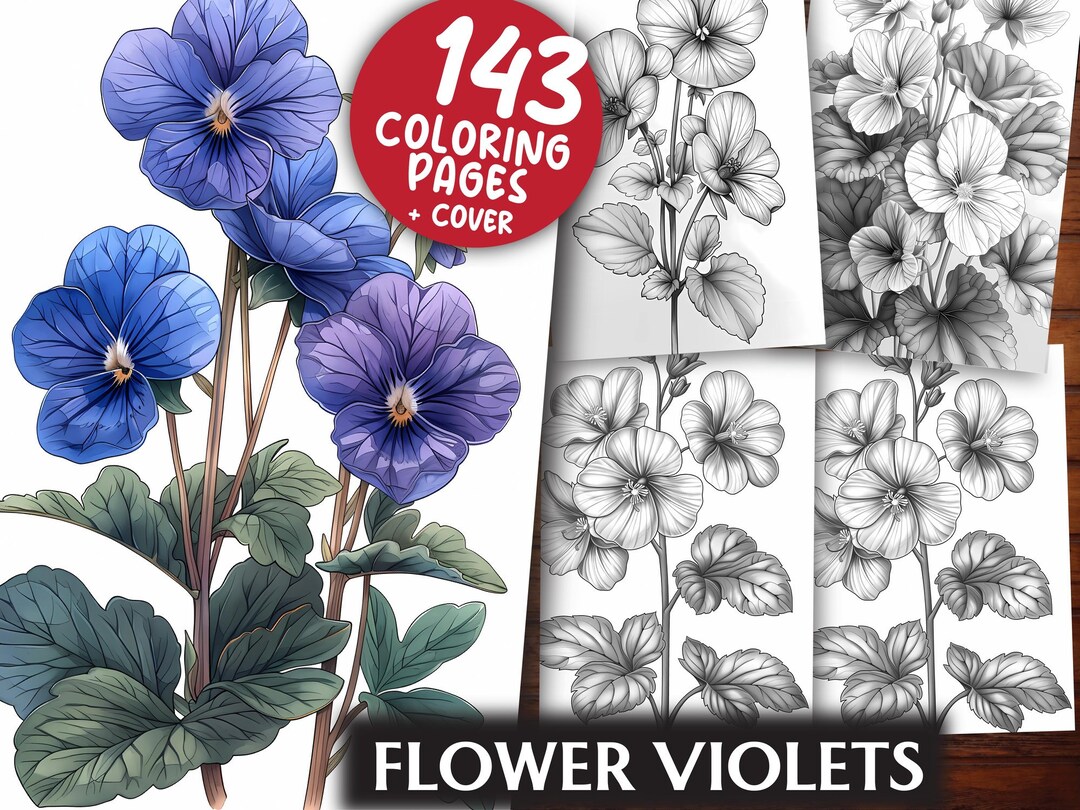 Flower Violets Coloring Pages - 143 Grayscale & Light Printable Pdfs ...